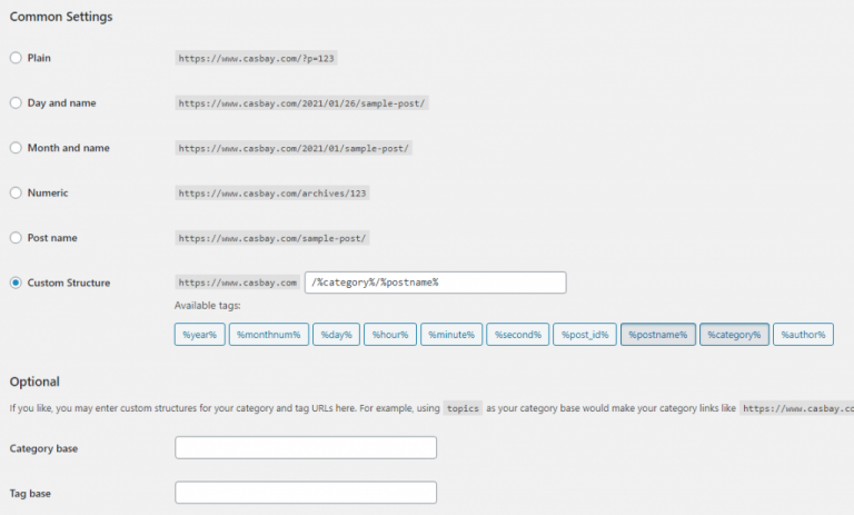 How To Configure The Wordpress Permalink Structure Casbay Knowledgebase